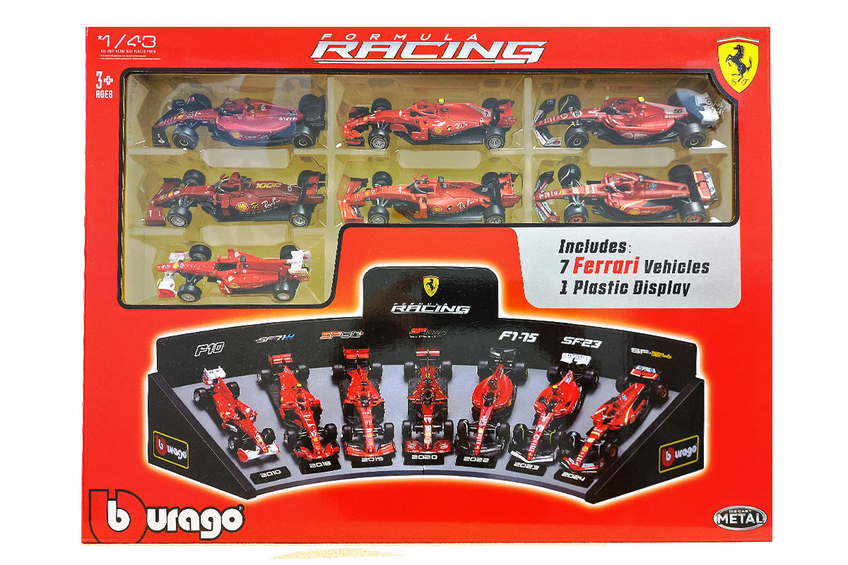 Set 7x Modellini Ferrari F1 con espositore Scala 1:43 Burago