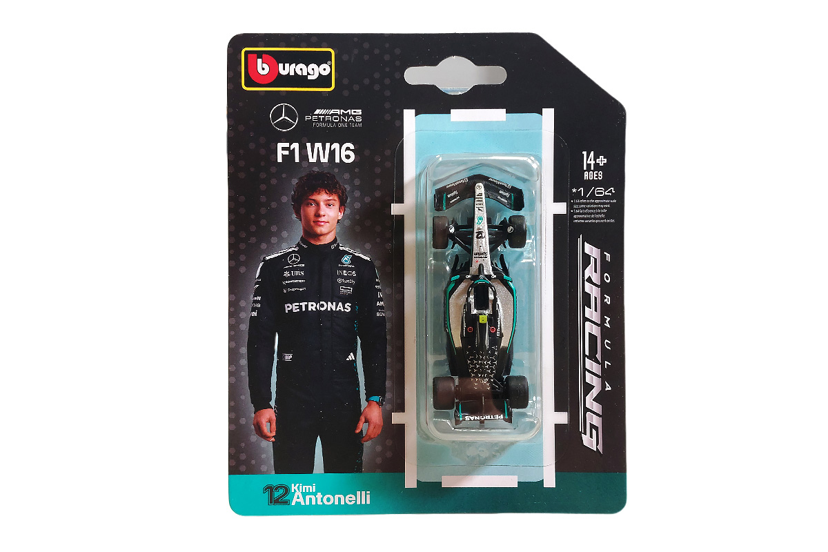 Modellino Mercedes W16 F1 2025 Andrea Kimi Antonelli Scala 1:64 Bburago ...