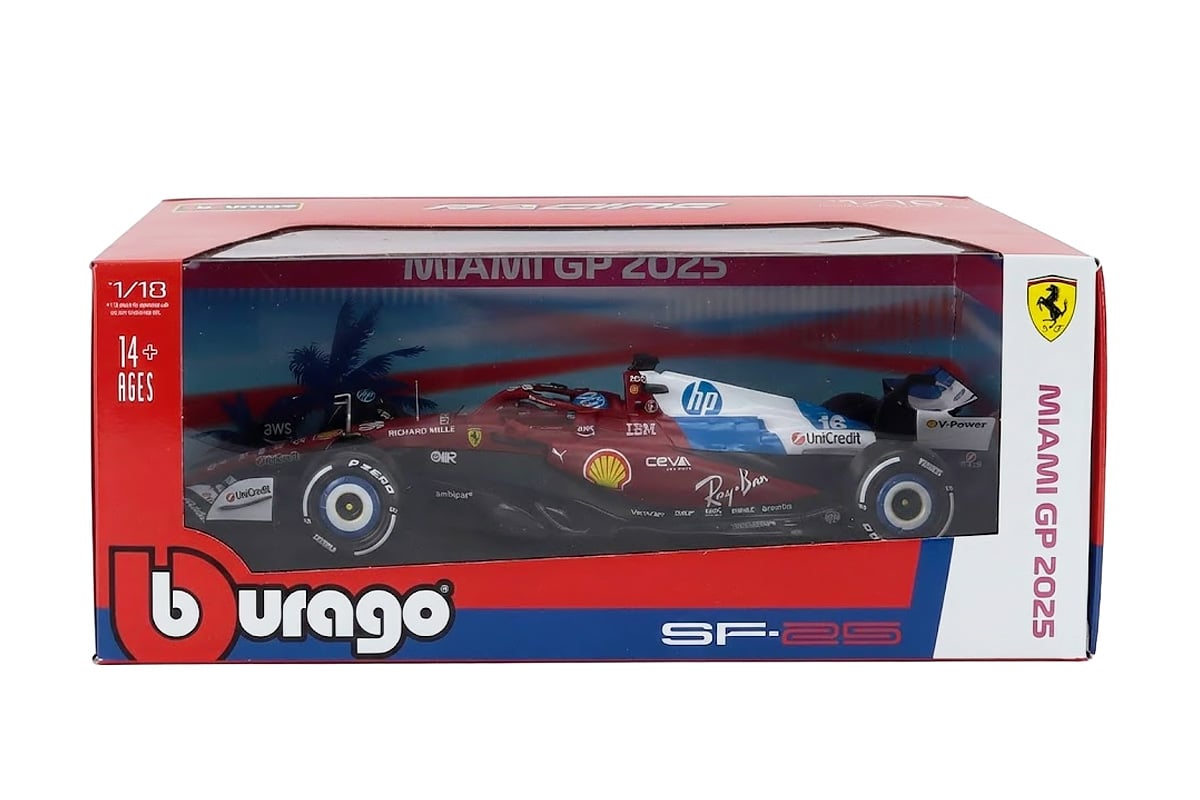 Modellino Ferrari SF-25 GP Miami 2025 Charles Leclerc Scala 1:18 Burago
